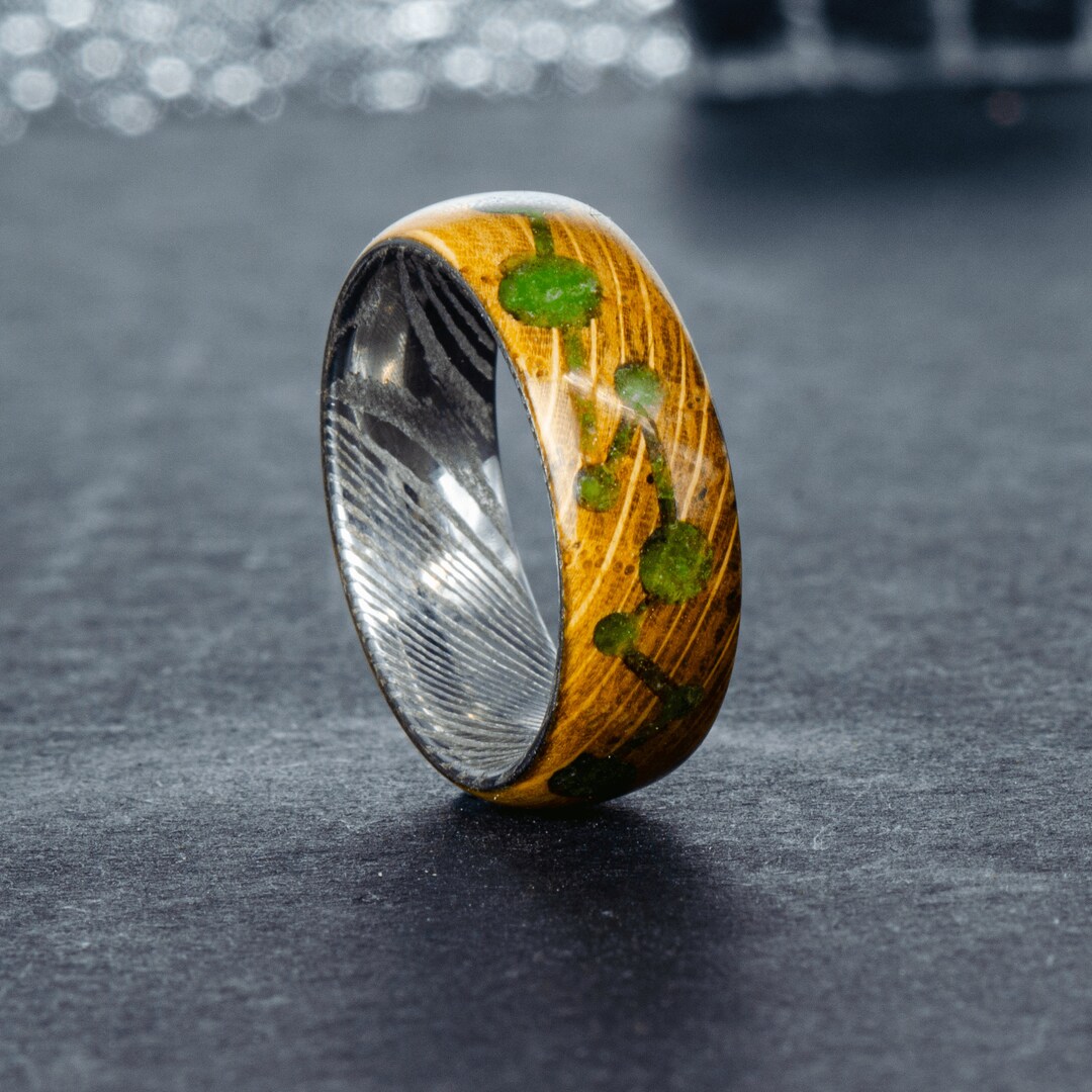 Jade Labyrinth Whiskey Barrel and Stainless Damascus Ring, Jade ...