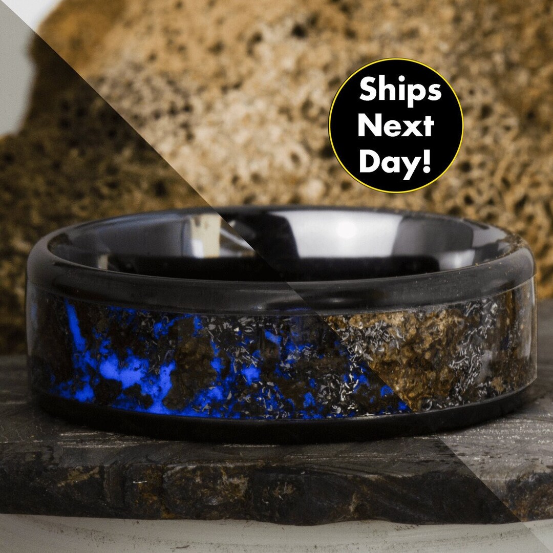 Fused Impact - Dinosaur Meteorite Glow Ring, Black Ceramic Resin Mens ...