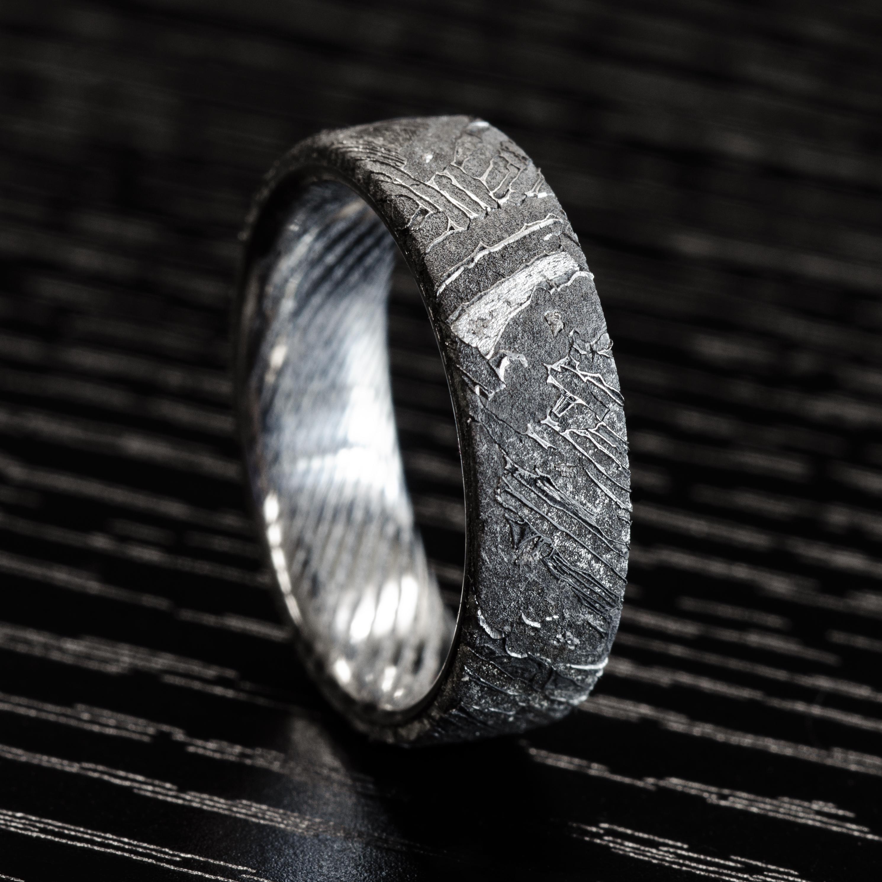 Celestial Vortex - Damascus Meteorite Ring, Mens Wedding Band ...