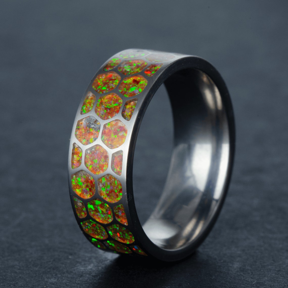 Opal Nectar - Hexagon Honeycomb Titanium Ring 8mm - Etsy