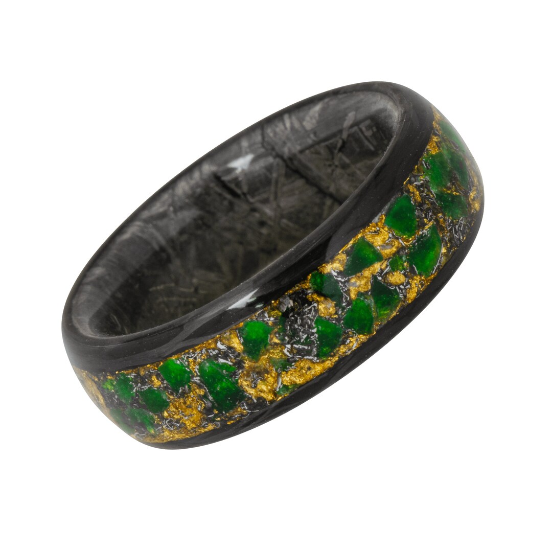 Emerald and Gold Meteorite Ring, Mens Wedding Band - Etsy