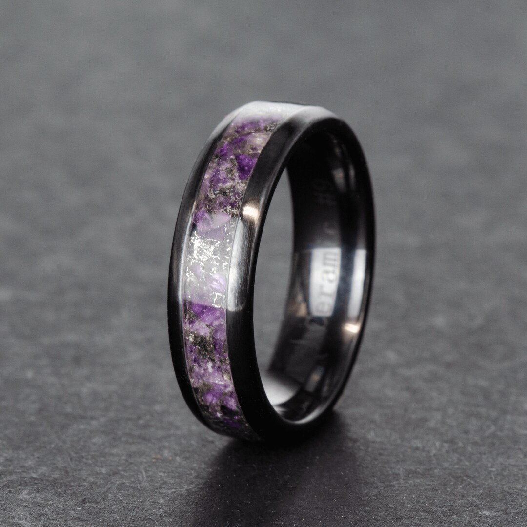 Galaxy's Jewel - Amethyst and Meteorite Ring, Black Ceramic Natural Raw ...