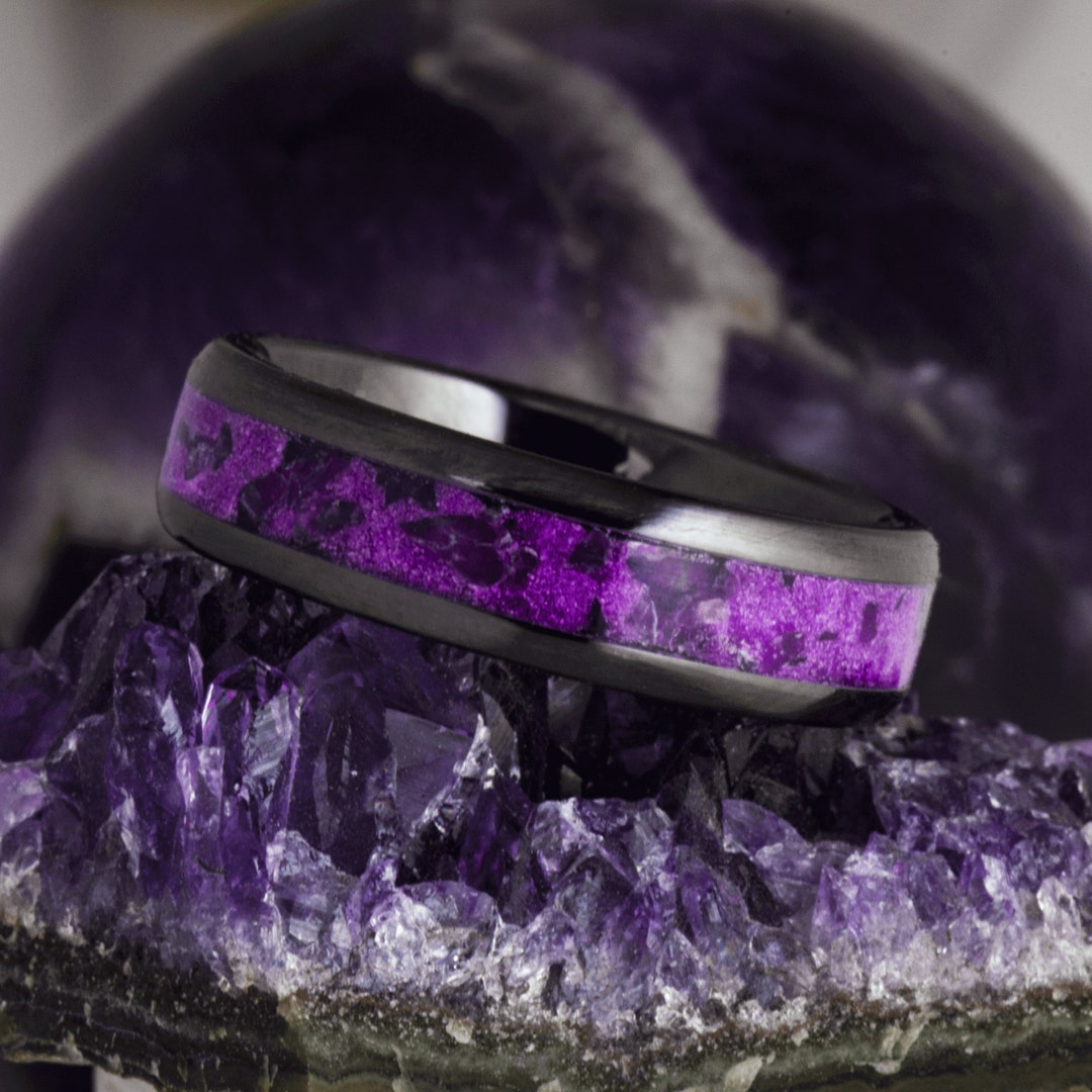 Royal Nova - Amethyst Purple Glow Ring, Black Ceramic Natural Raw ...