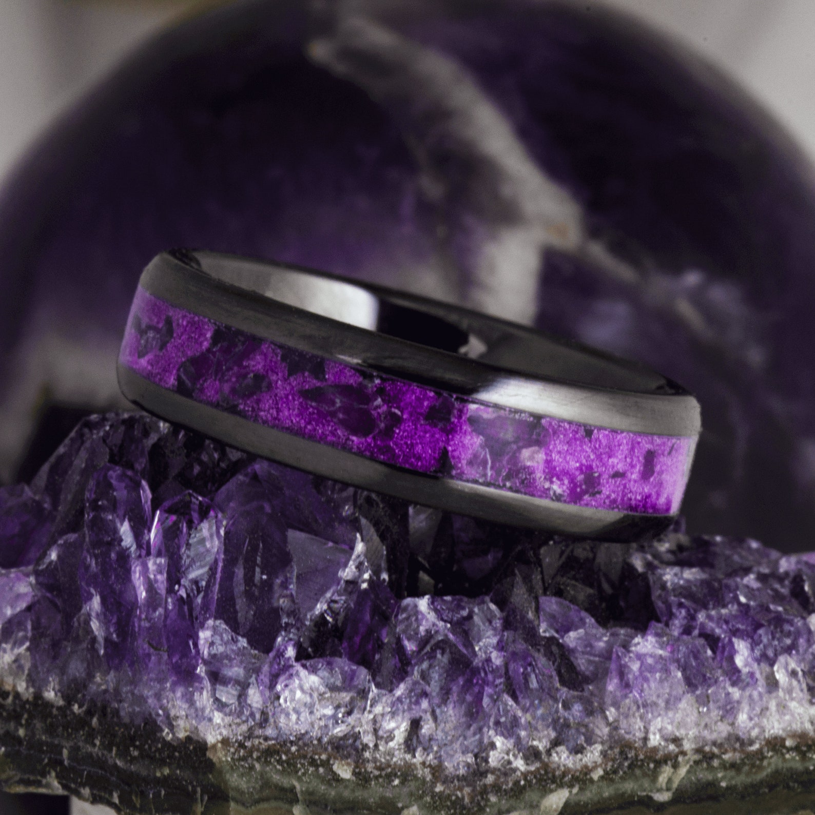 Royal Nova Amethyst Purple Glow Ring Black Ceramic Natural - Etsy