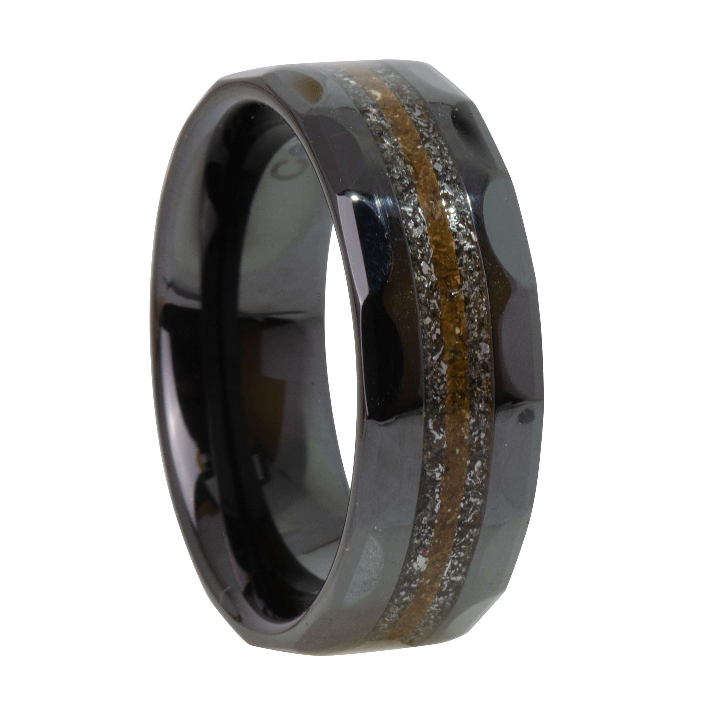 Jurassic Astronomer - Meteorite and Dinosaur Ring, Hammered Black ...