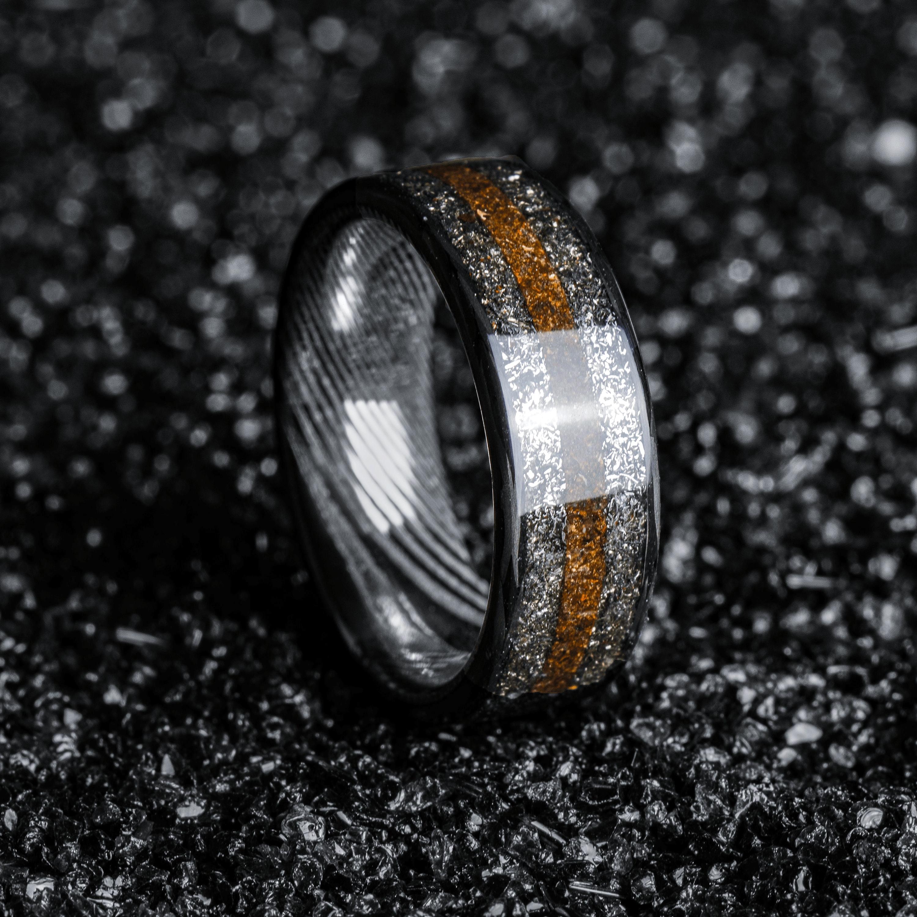 Jurassic Astronomer Ring, Dinosaur Fossil Meteorite Damascus Band - Etsy