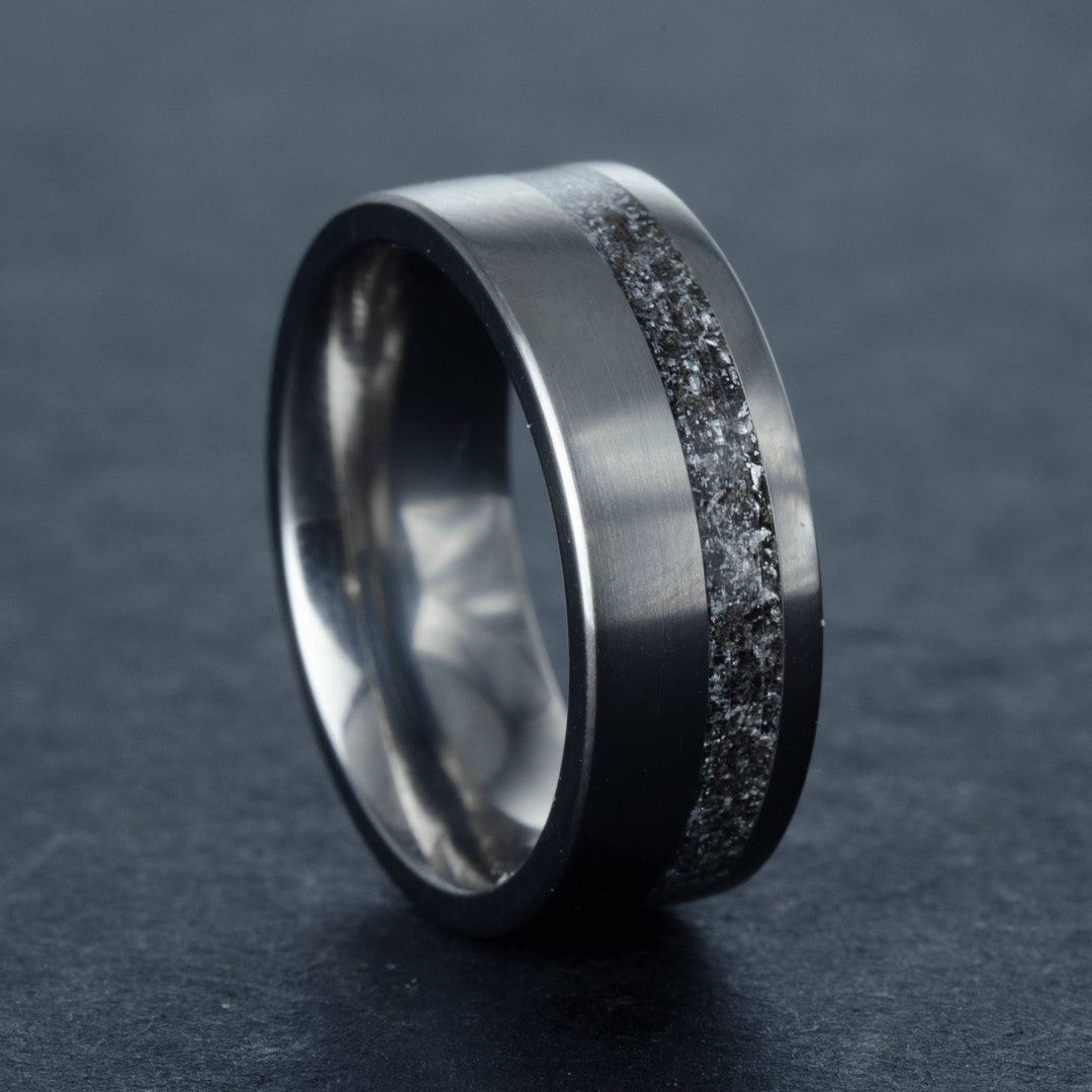 Asteroid Belt Meteorite Ring, Tungsten Ring With Offset Inlay - Etsy