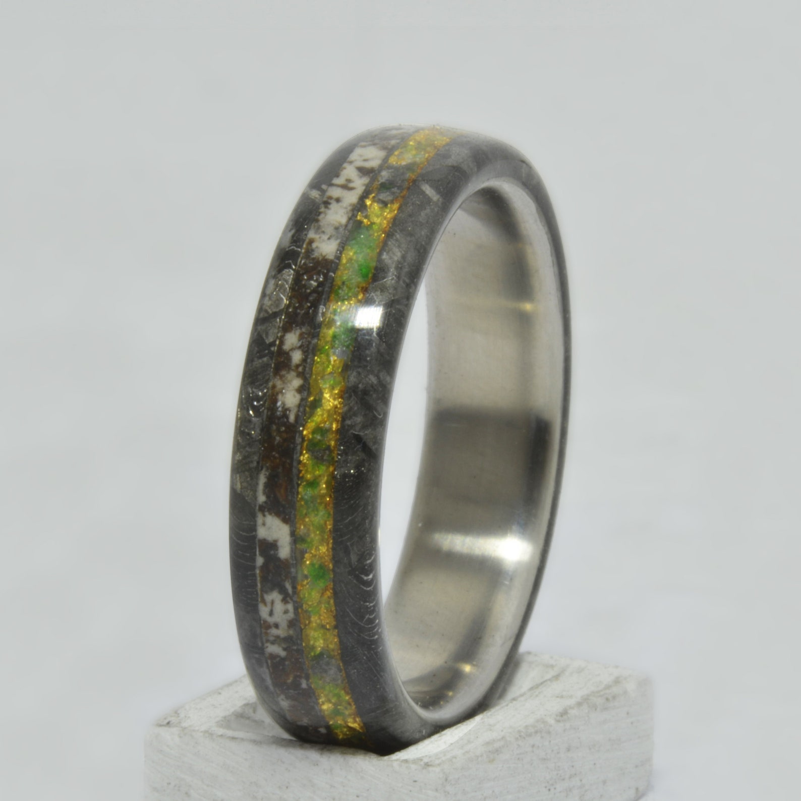 Dinosaur Meteorite Ring, With Emerald, 24k Gold, and Glow! Women or ...