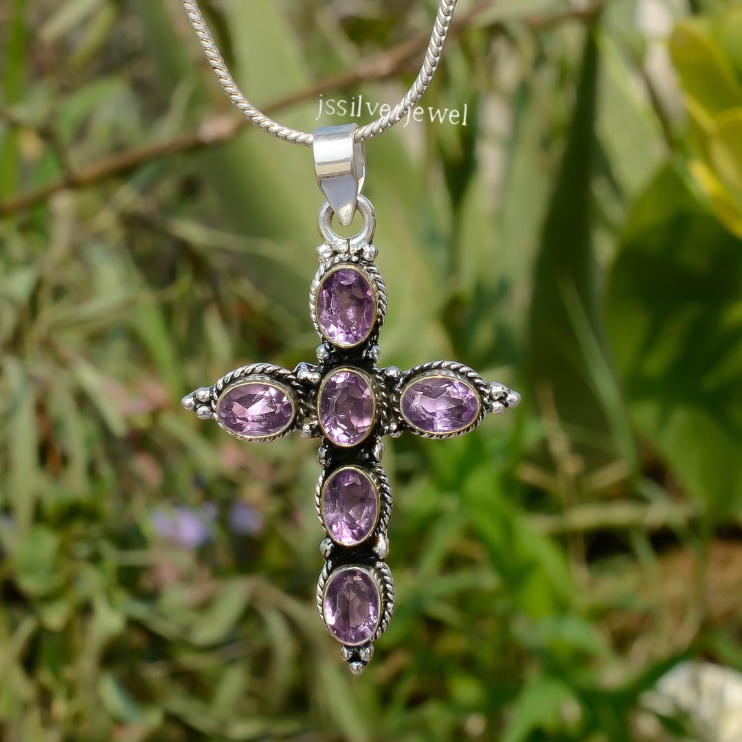 Amethyst Cross Pendant, Handmade Women Amethyst Necklace, Charm Pendant ...