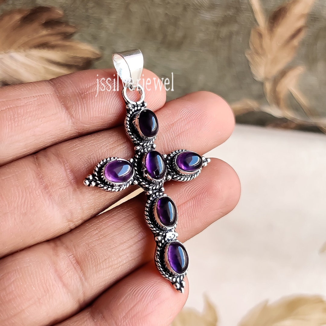 Handmade Amethyst Cross Pendant, Sterling Silver Necklace Jewelry - Etsy