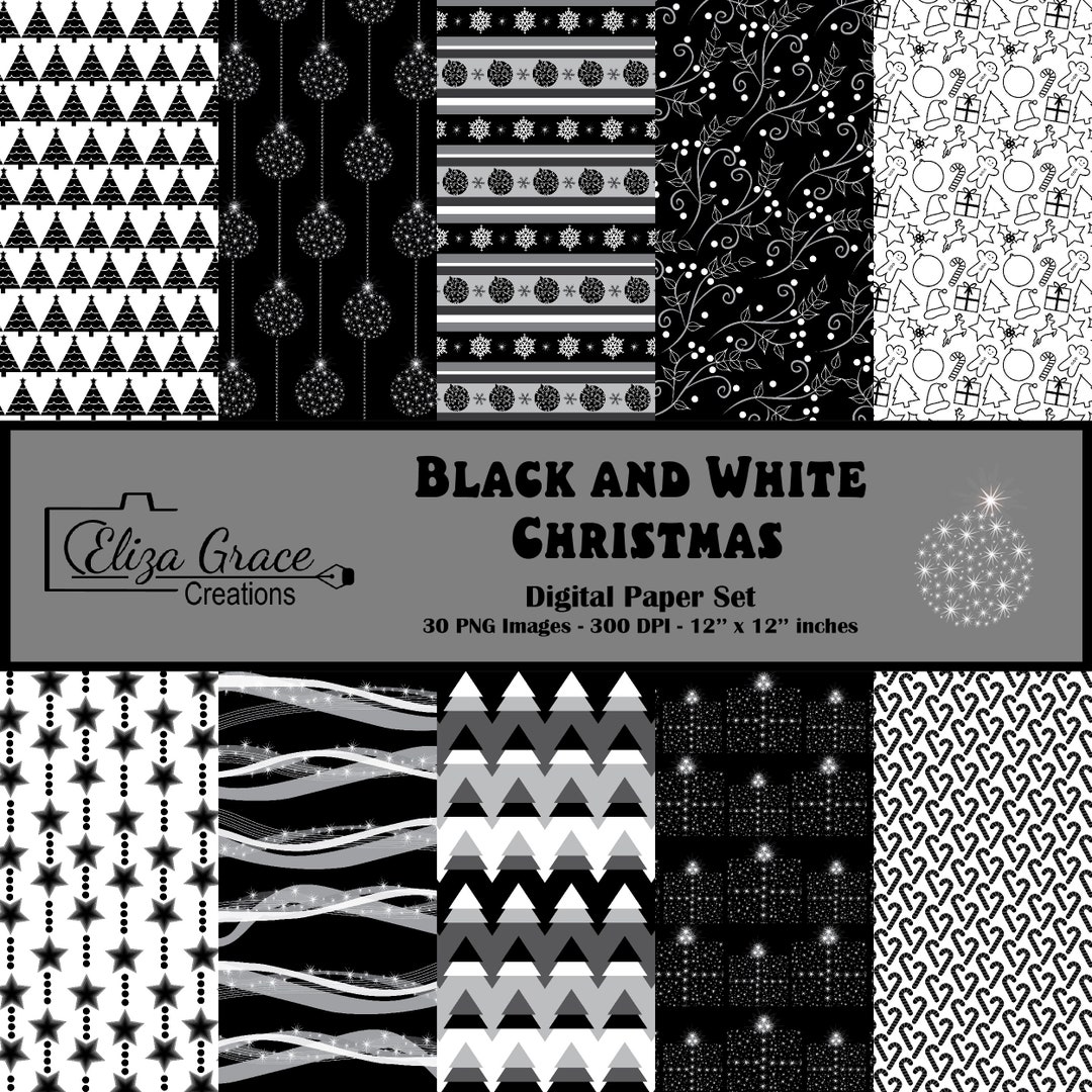Black and White Christmas Digital Paper Set - Etsy