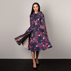 Teal Turquoise Green Raincoat With Roses, Waterproof Fit and Flare ...