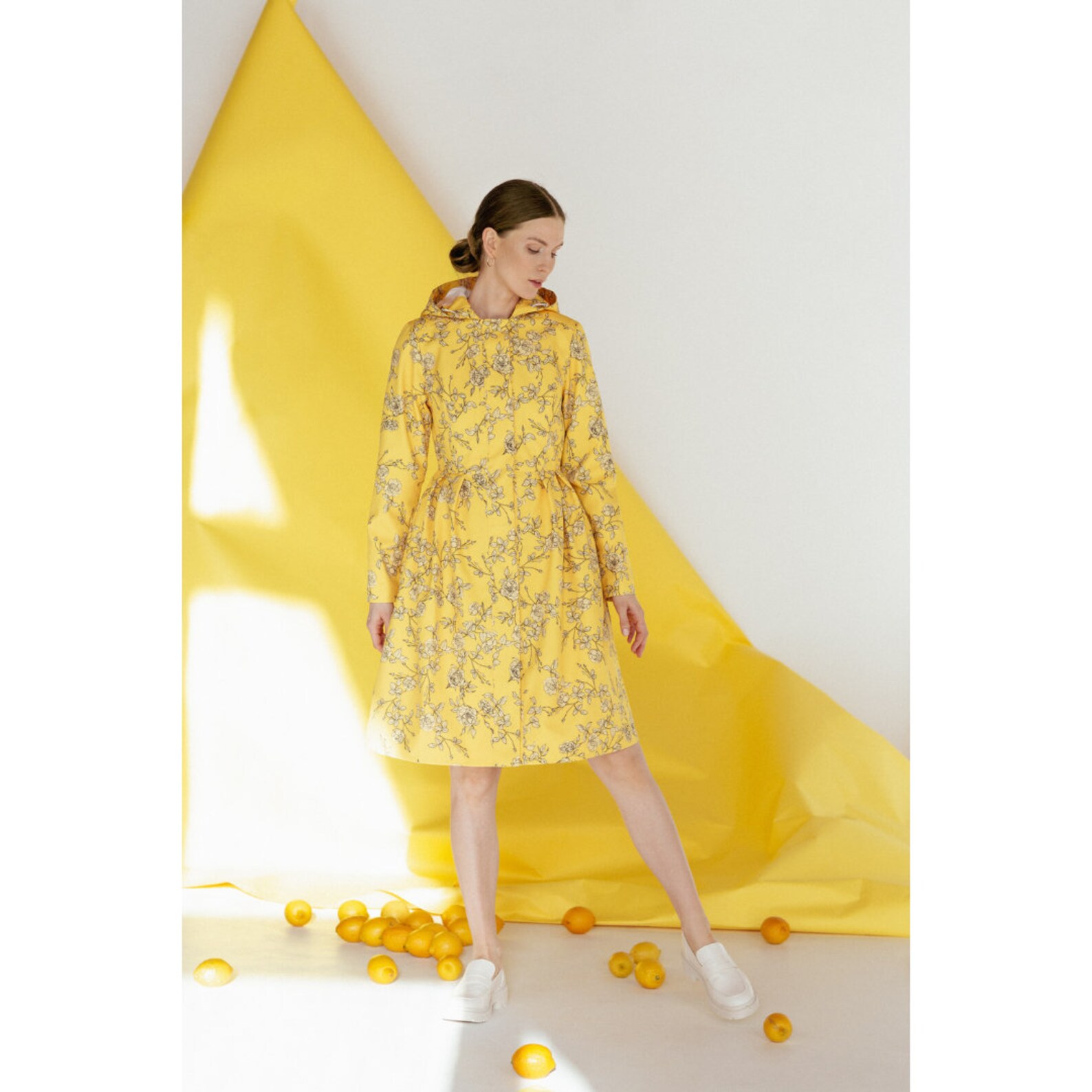 Waterproof Hooded Yellow Coat for Women Floral Raincoat With - Etsy