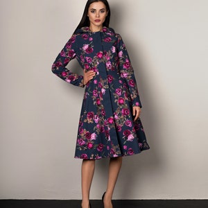 Teal Turquoise Green Raincoat With Roses, Waterproof Fit and Flare ...