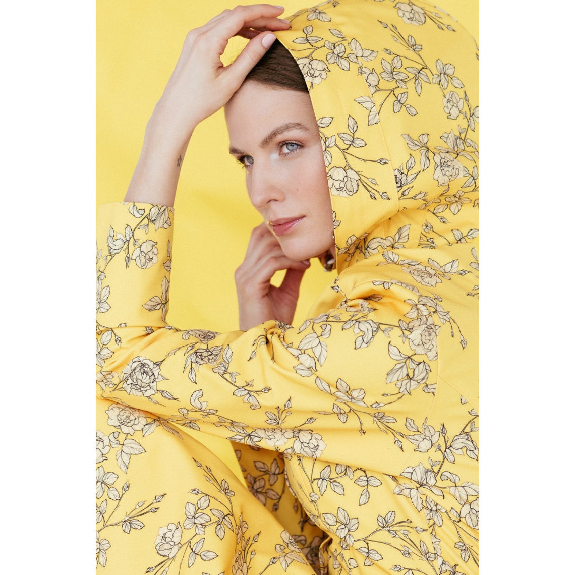 Waterproof Hooded Yellow Coat for Women Floral Raincoat With - Etsy