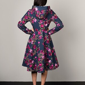 Teal Turquoise Green Raincoat With Roses, Waterproof Fit and Flare ...