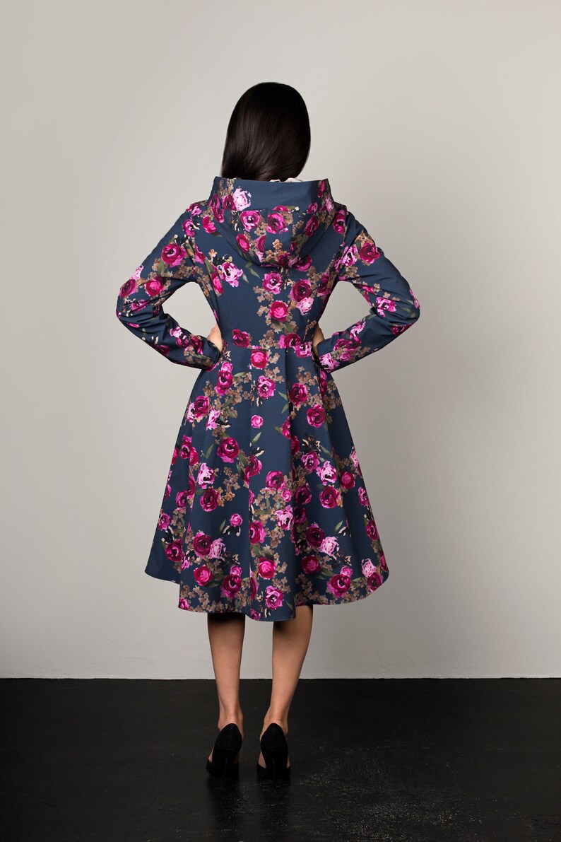 Teal Turquoise Green Raincoat With Roses Waterproof Fit and - Etsy