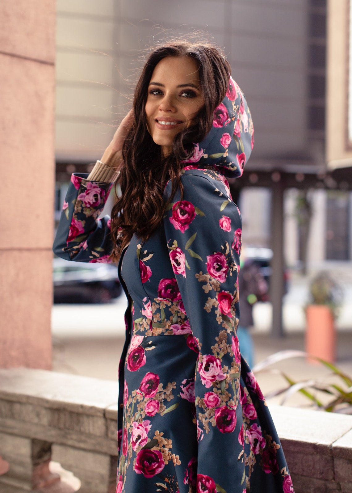 Teal Turquoise Green Raincoat With Roses Waterproof Fit and - Etsy