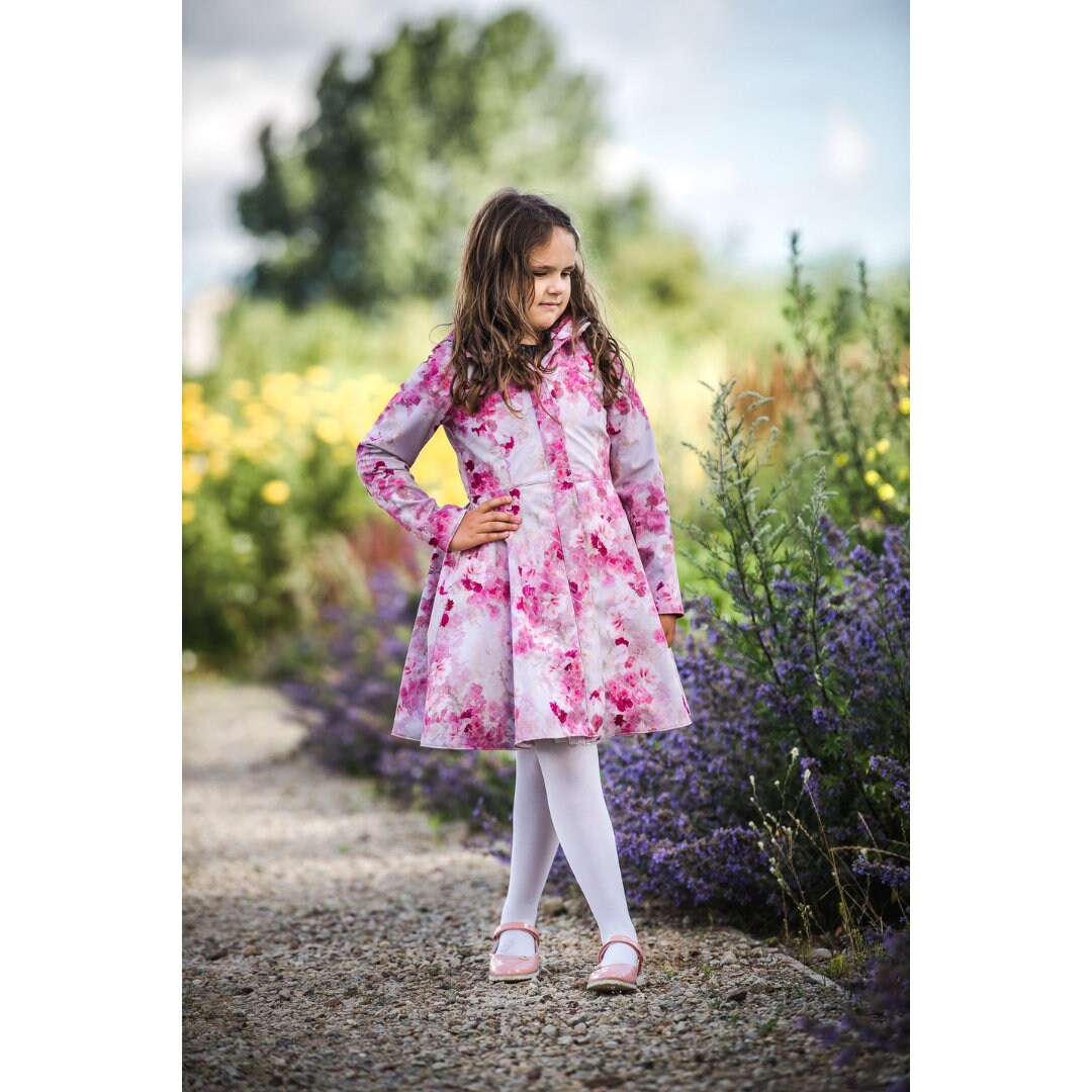 Powder Pink Girl Raincoat With Hood, Floral Pink Raincoat for Spring ...