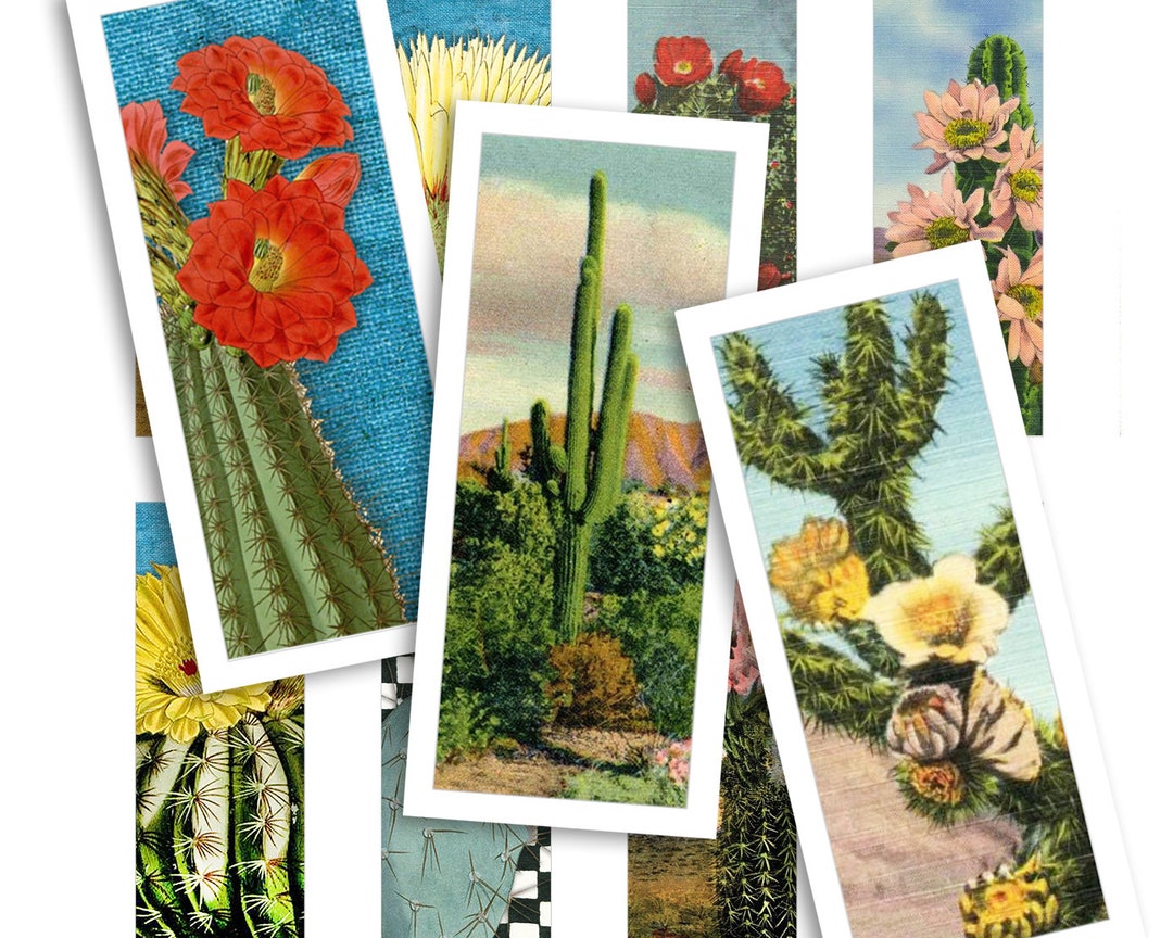 Printable Collage Sheet • Desert Cactus • 40 Pcs 17x44mm Rectangle ...