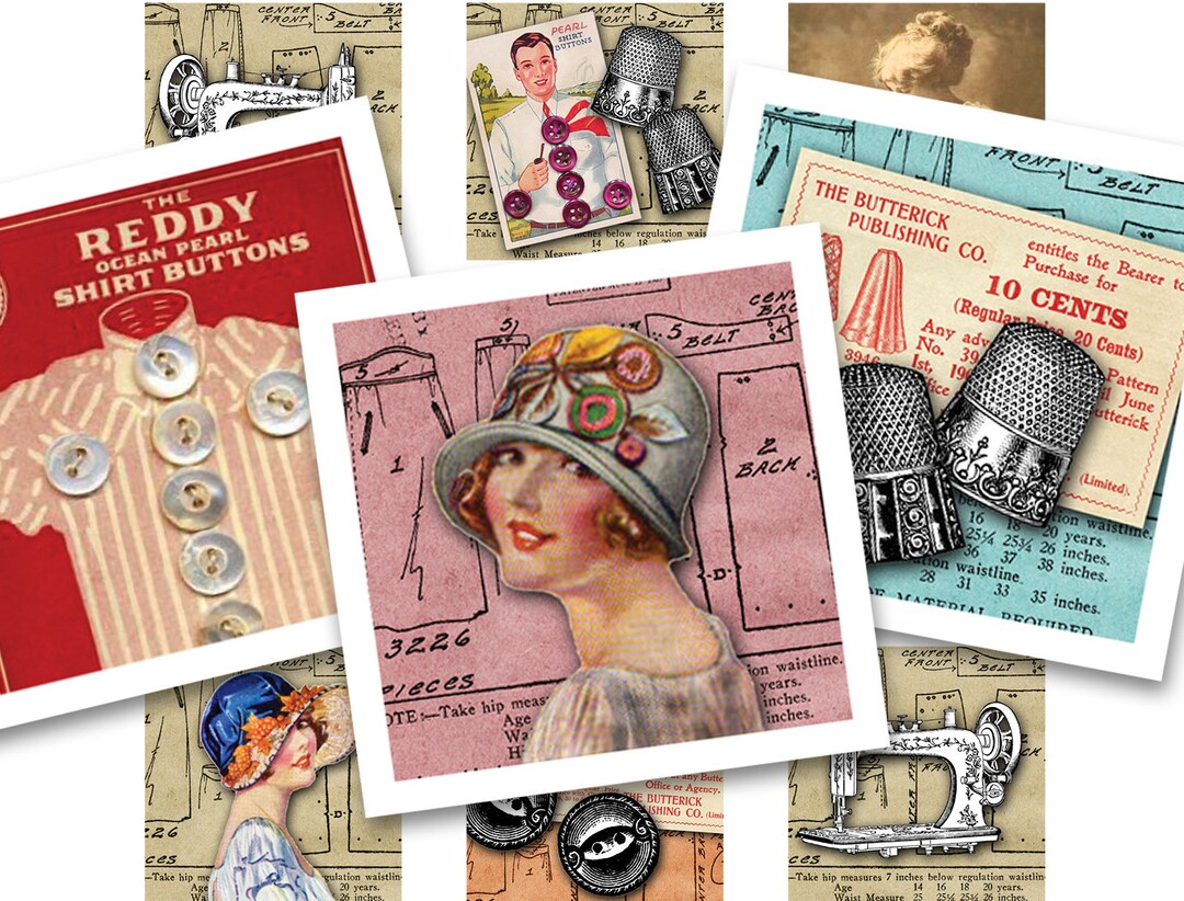 Printable Collage Sheet • Sewing and Fashion • 48 Pcs 1"/25mm Square ...