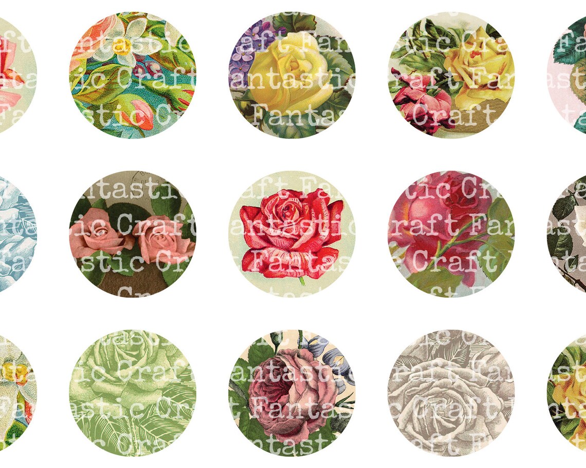 Printable Collage Sheet Roses 48 Pcs 1/25mm Round | Etsy
