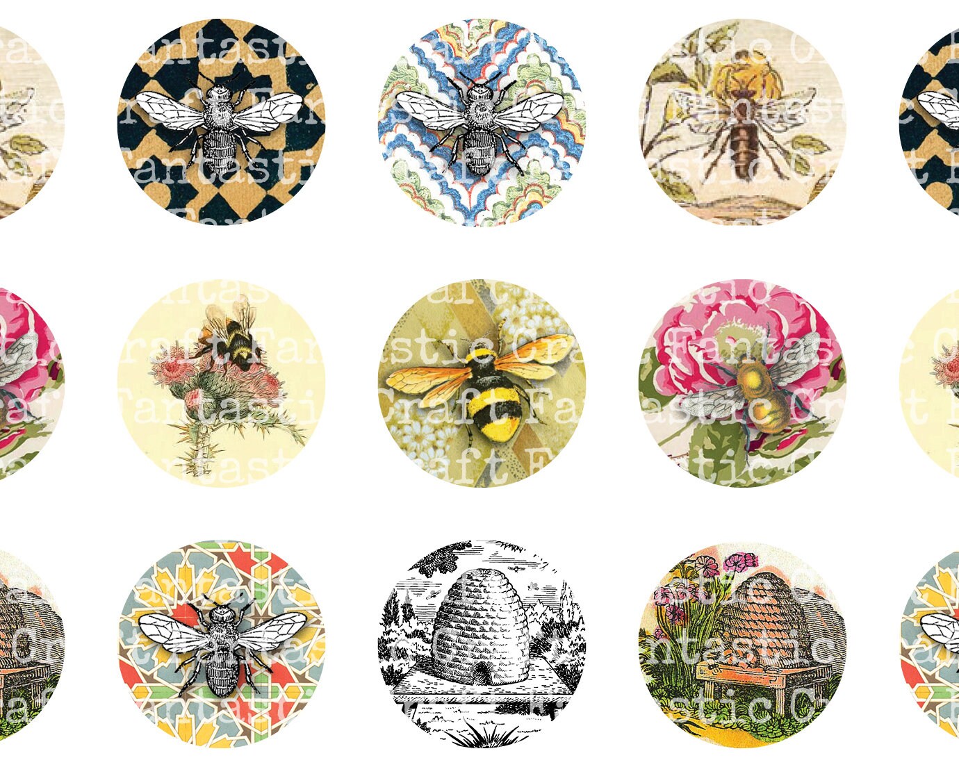 Printable Collage Sheet Bees and Beehives 48 Pcs - Etsy