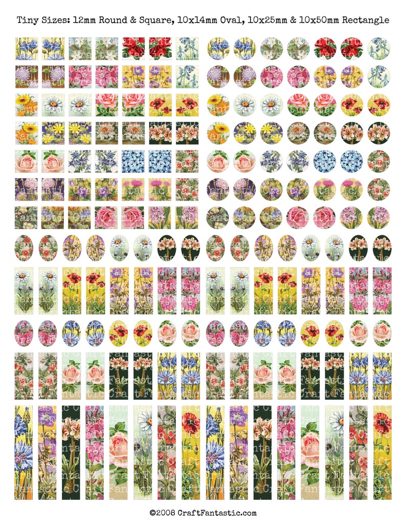 Printable Collage Sheet Tiny Flowers 178 Tiny Square | Etsy