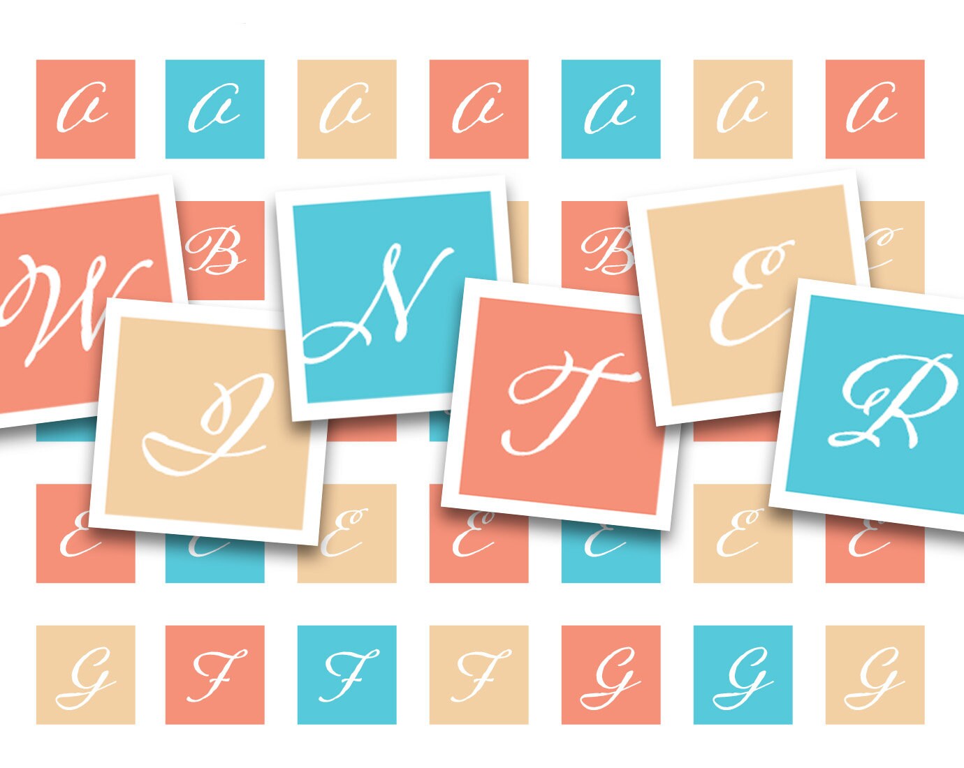 Printable Collage Sheet Colorful Cursive 168 pcs 12mm | Etsy