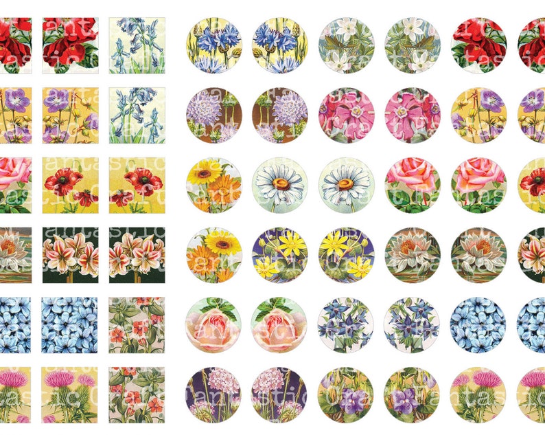 Printable Collage Sheet Tiny Flowers 178 Tiny Square - Etsy