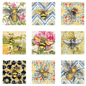 Printable Collage Sheet • Bees and Beehives • 48 Pcs 1"/25mm Square ...