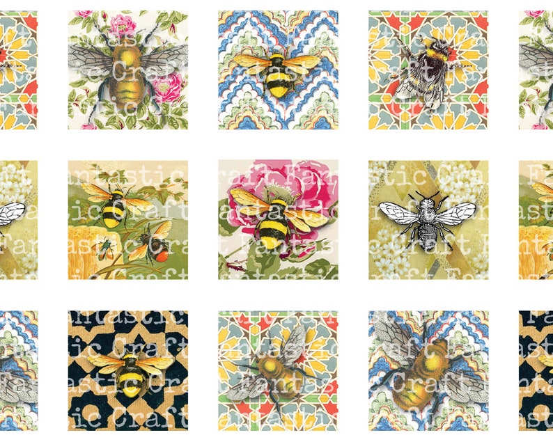 Printable Collage Sheet Bees and Beehives 48 Pcs | Etsy