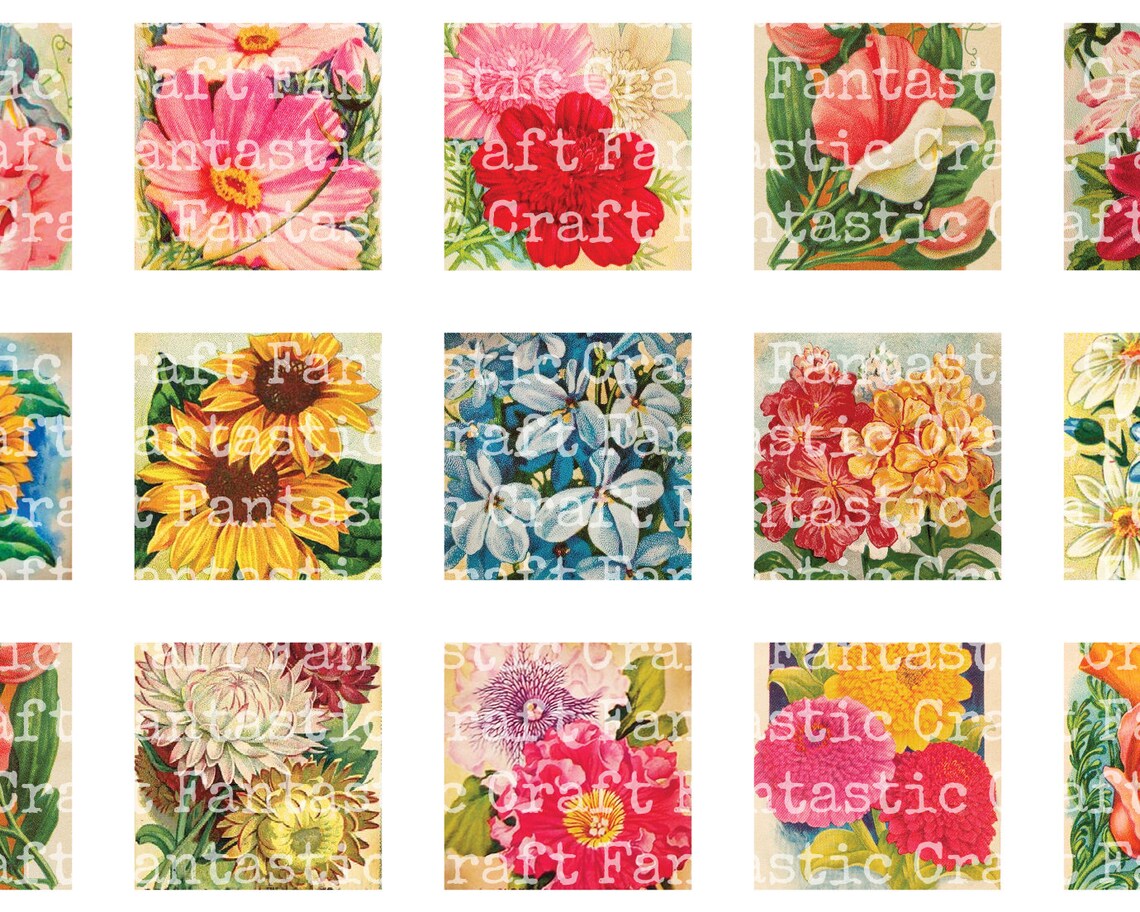 Printable Collage Sheet Garden Flowers 48 Pcs 1/25mm - Etsy