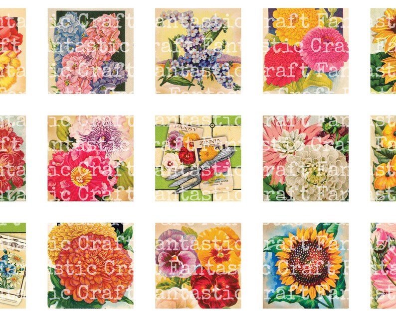 Printable Collage Sheet Garden Flowers 48 Pcs 1/25mm - Etsy