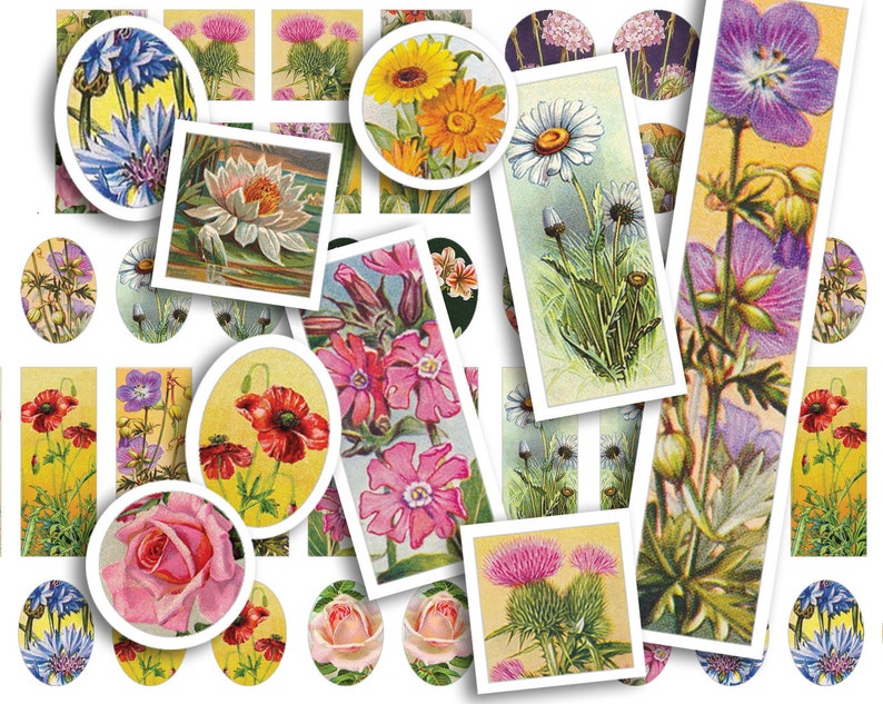 Printable Collage Sheet Tiny Flowers 178 Tiny Square - Etsy