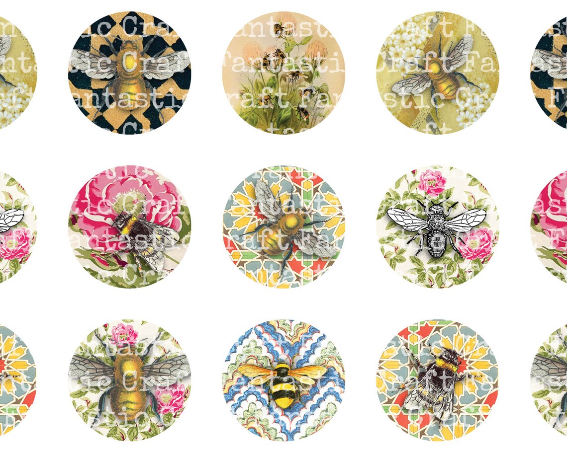 Printable Collage Sheet Bees and Beehives 48 Pcs - Etsy