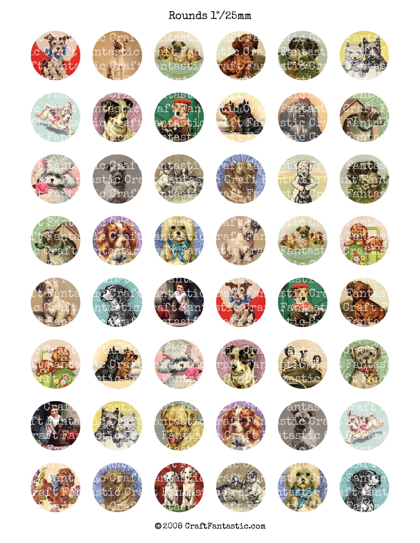 Printable Collage Sheet Vintage Dogs 48 Pcs 1/25mm | Etsy