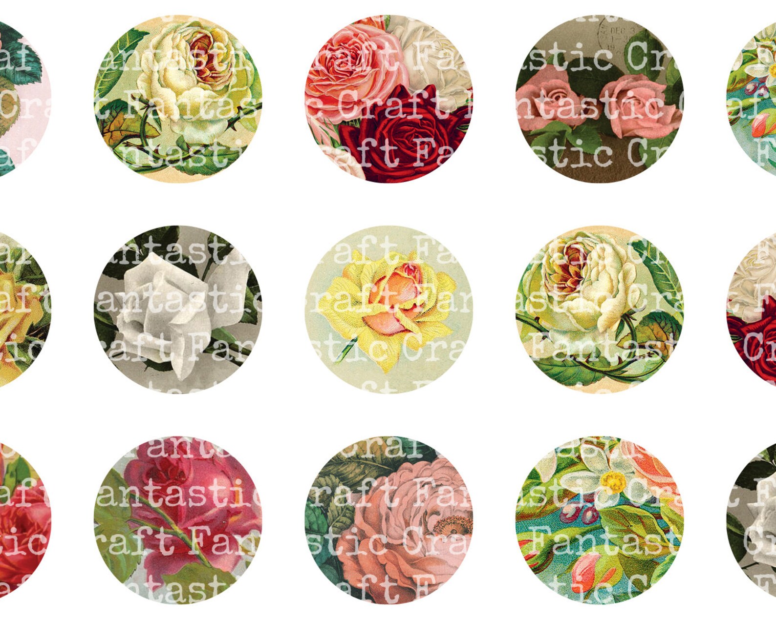 Printable Collage Sheet Roses 48 Pcs 1/25mm Round | Etsy