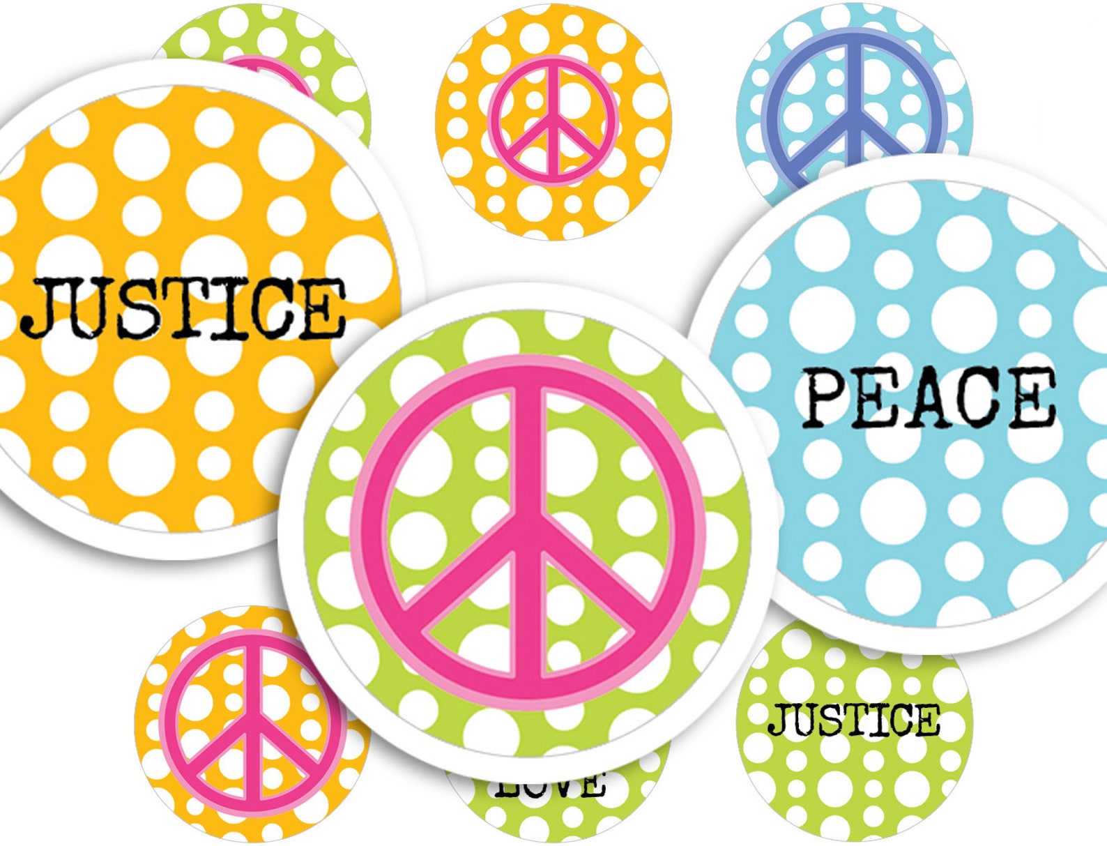 Peace Sign Digital Collage Sheet 48 Round 1/25mm - Etsy