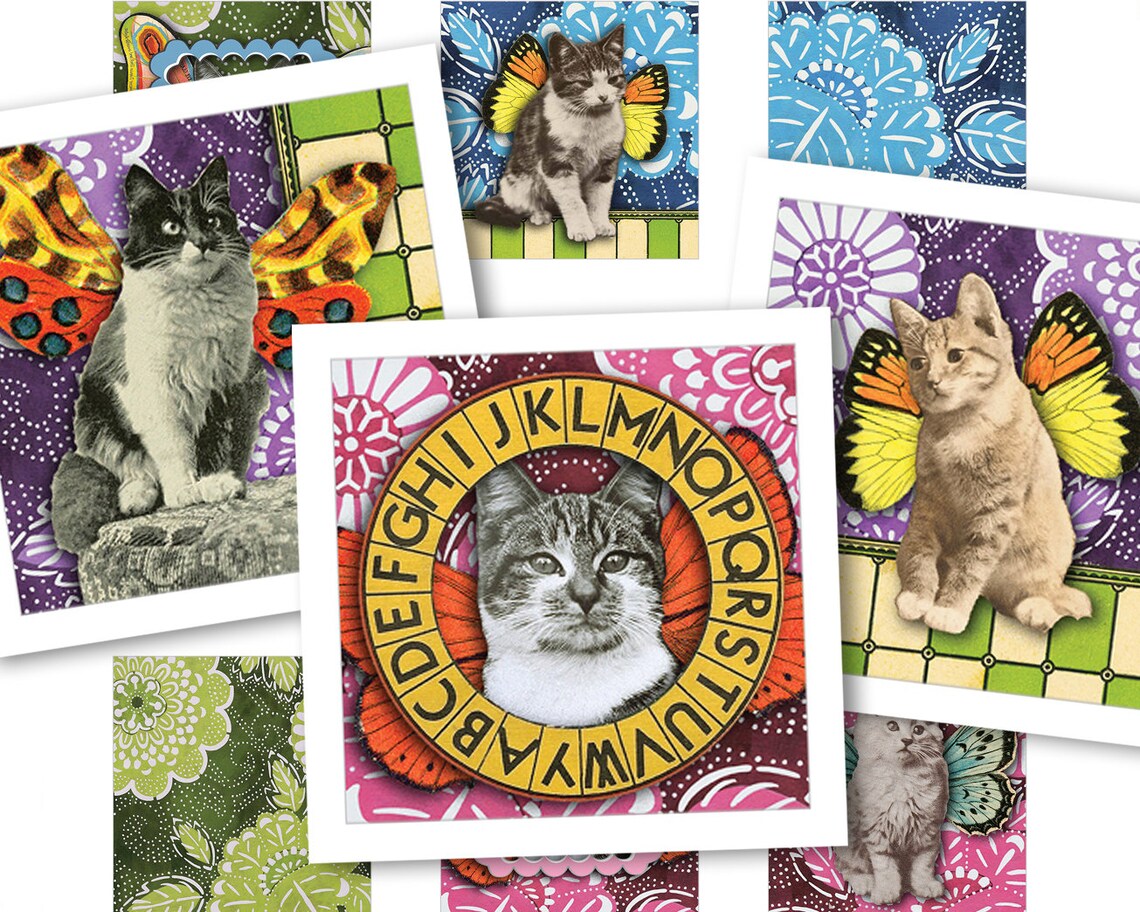 Printable Collage Sheet Kitty Wings 48 Pcs 1/25mm - Etsy