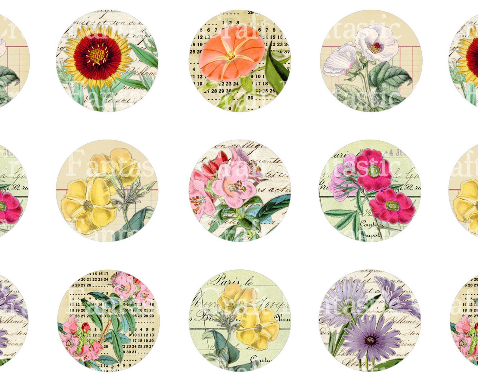 Printable Digital Collage Sheet 48 Round 1/25mm Images - Etsy