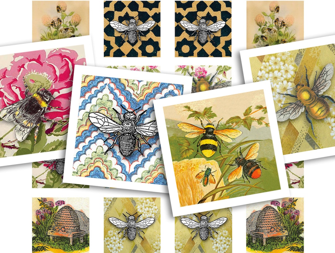 Printable Collage Sheet • Bees and Beehives • 88 Pcs 3/4" or 20mm ...