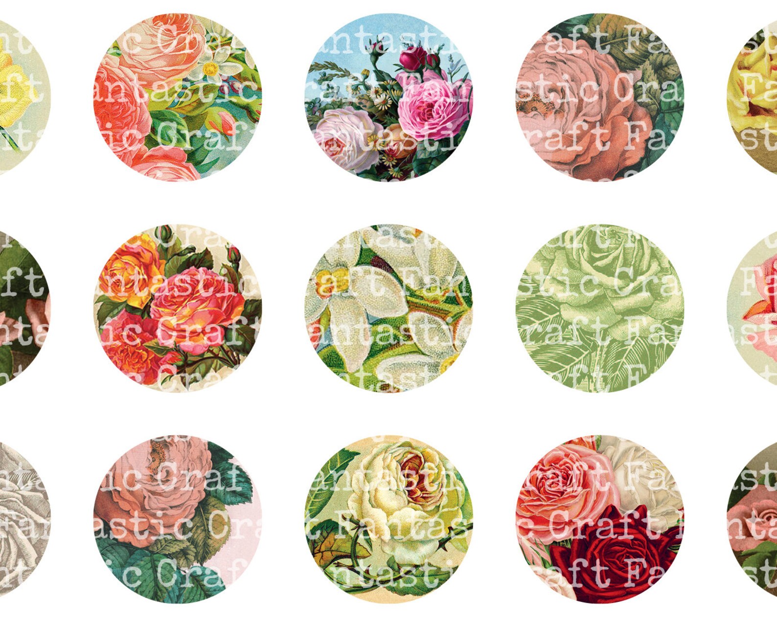 Printable Collage Sheet Roses 48 Pcs 1/25mm Round | Etsy
