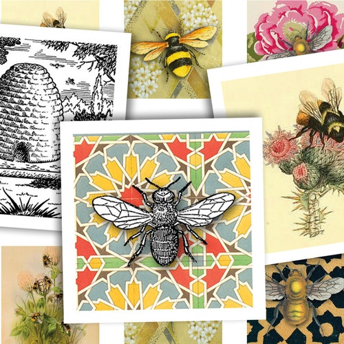 Printable Collage Sheet Bees and Beehives 48 Pcs - Etsy