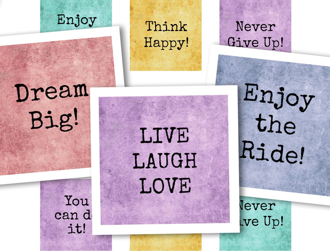 Printable Collage Sheet • Inspirational Phrases • 48 Pcs 1"/25mm Square ...