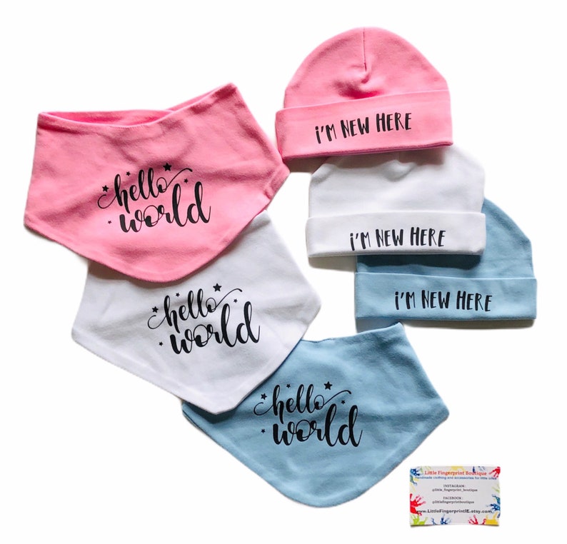Hello world Im new here Baby Dribble Bib and hat Cute Baby | Etsy