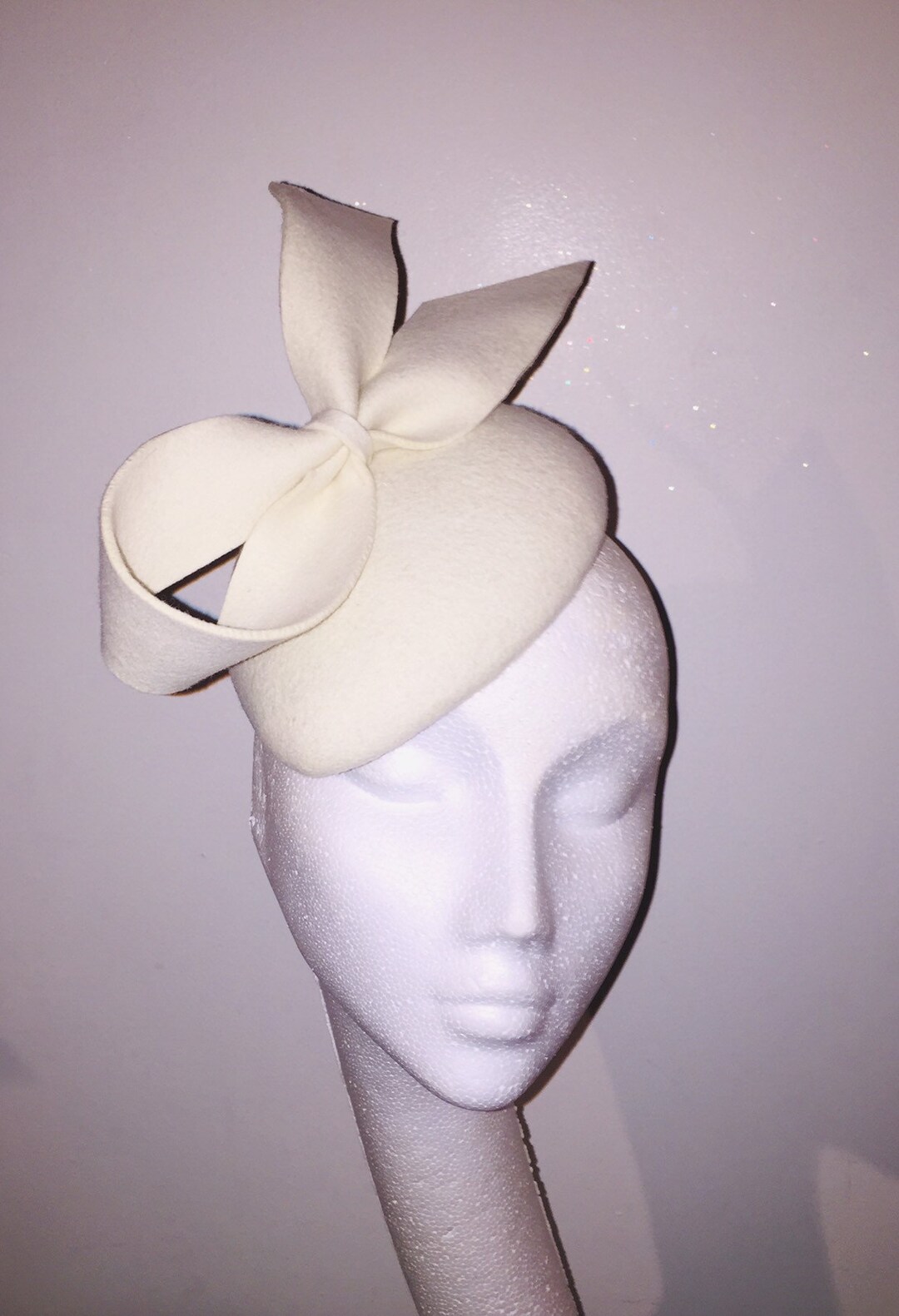 Ivory Wool Felt Percher Hat / Fascinator Teardrop With Comtemporay Bow ...