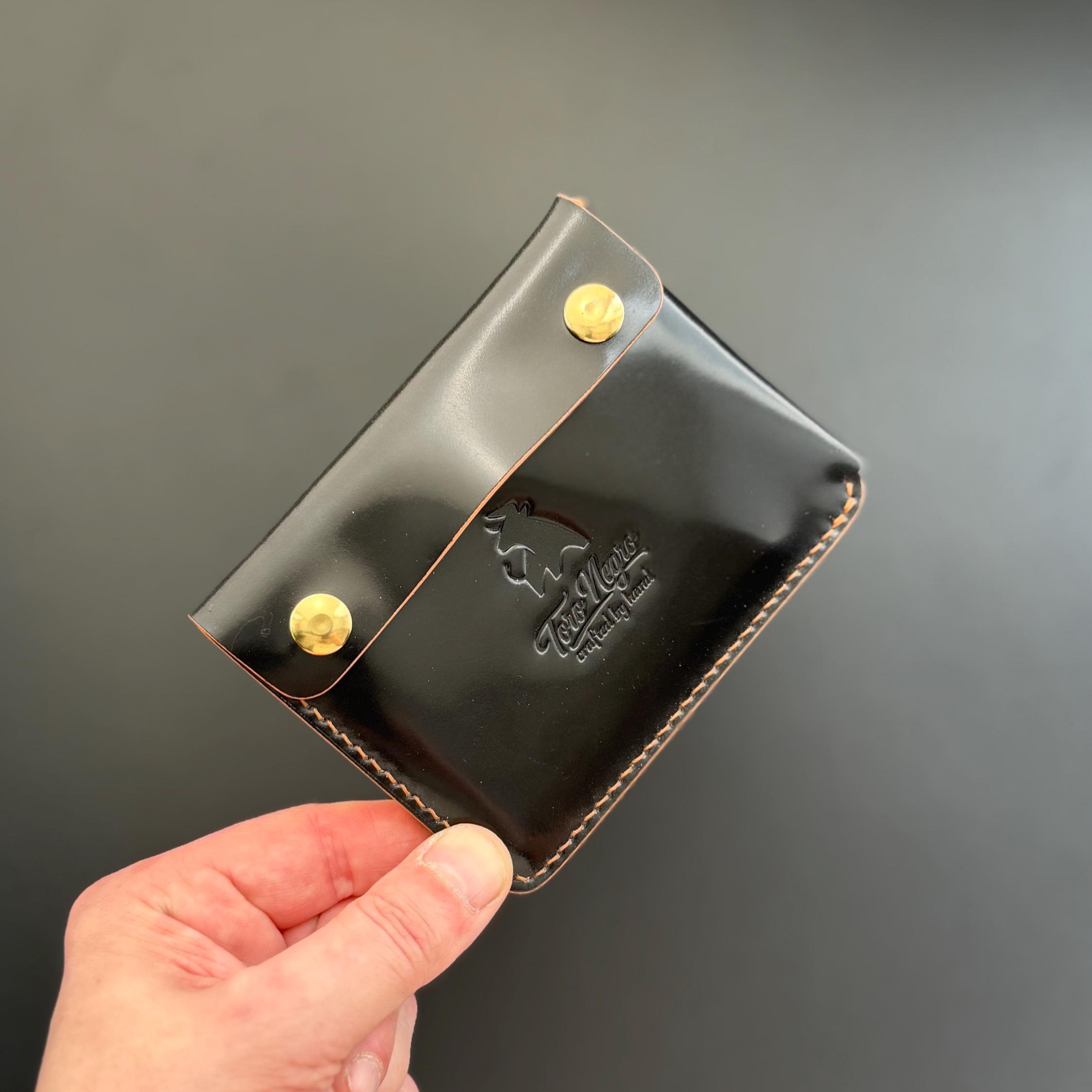 Rocado Shell Cordovan EDC Snap Flap Wallet – Black, Handstitched, Brass ...