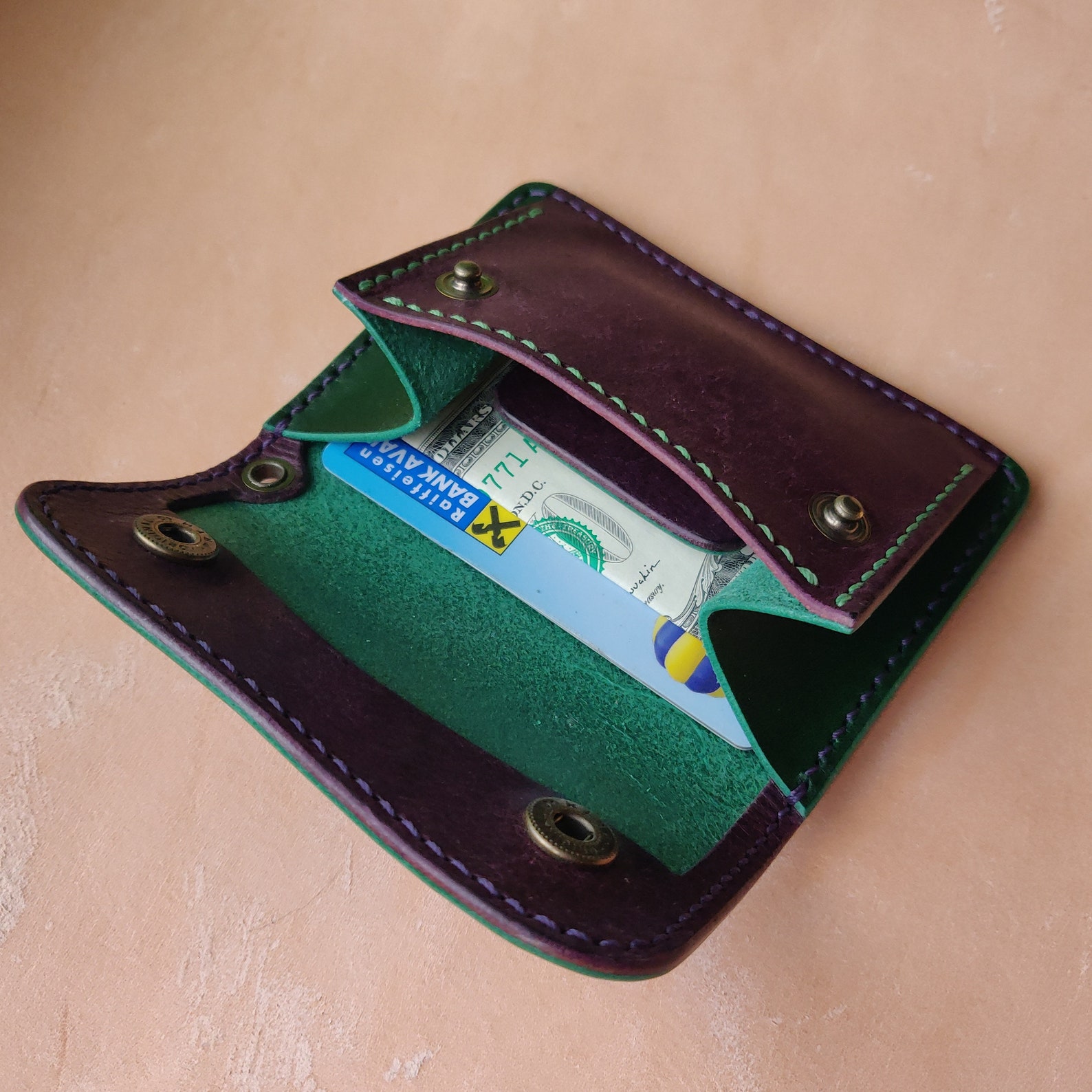 Handmade Japanese Style Compact Leather Wallet With Coin - Etsy