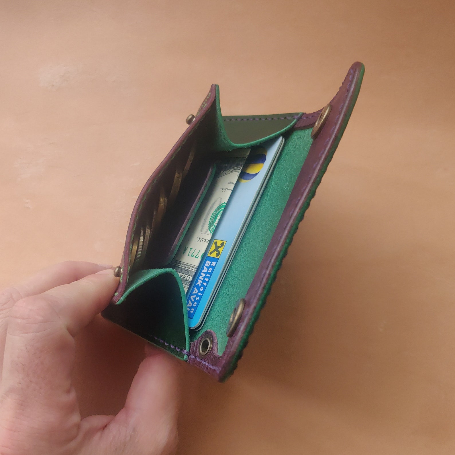 Handmade Japanese Style Compact Leather Wallet With Coin - Etsy